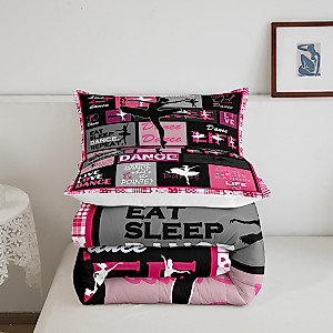 Manfei Dance Comforter Set Queen Size, Ballet Dance Theme Quilt Set with 2 Pillowcases, Ballet Princess Dancer Bedding Set 3pcs for Kids Girls Bedroom Decor, Abstract Art Duvet Insert