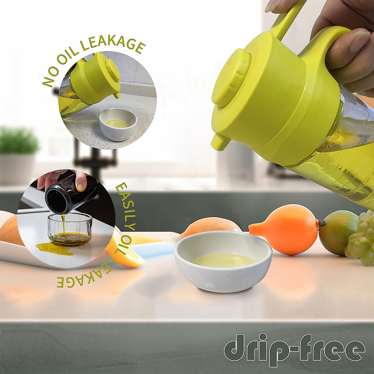 Jenyolon Oil Dispenser, Ration Oil and Vinegar Dispenser 17 Oz, Non-Drip Spout Olive Oil Dispenser Wide Opening for Easy Refill and Cleaning, Oil Dispenser Bottle for Kitchen Vinegar, Soy Sauce