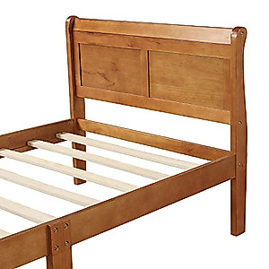 Harper & Bright Designs Wood Platform Bed Twin Bed Frame Mattress Foundation Sleigh Bed with Headboard/Footboard/Wood Slat Support - Oak