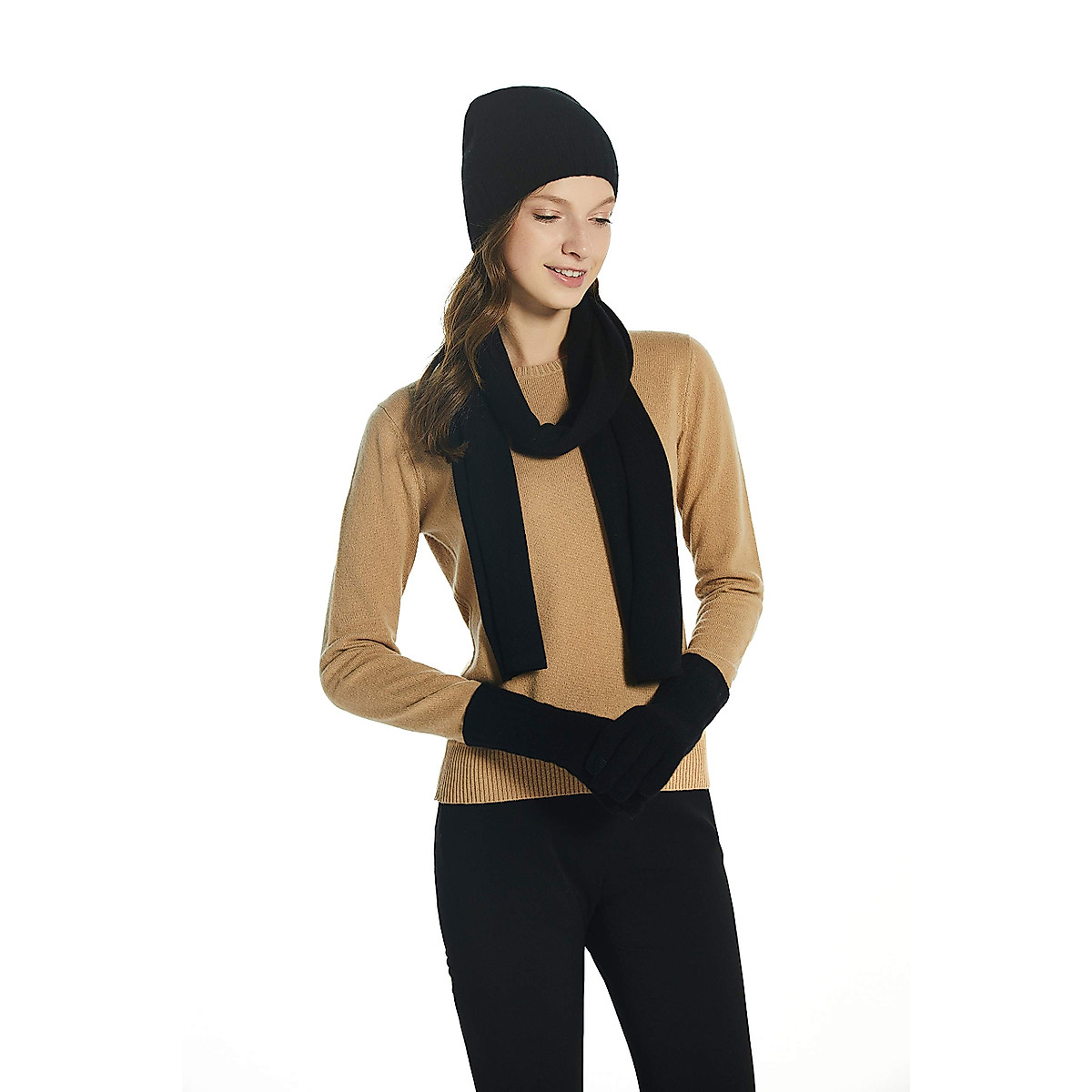 EURKEA Women’s 100% Pure Cashmere Scarf, Gloves, Beanie Hat Gift Box Set