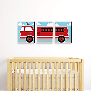 Big Dot of Happiness Fired Up Fire Truck - Firefighter Firetruck Nursery Wall Art and Kids Room Decorations - Gift Ideas - 7.5 x 10 inches - Set of 3 Prints