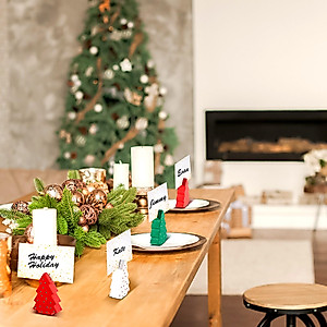 Kigley 60 Pcs Mini Christmas Tree Place Card Holders Wooden Xmas Table Number Holder Wood Table Sign Picture Holder Stand for Christmas Table Decor Party Favors