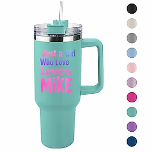 40 Oz Insulated Tumbler with Handle and Straw,A Girl Who Love Mike Stainless Steel Vacuum Insulated Travel Mug,Leak-proof Water Bottle Iced Coffee Cup,Gradient Text