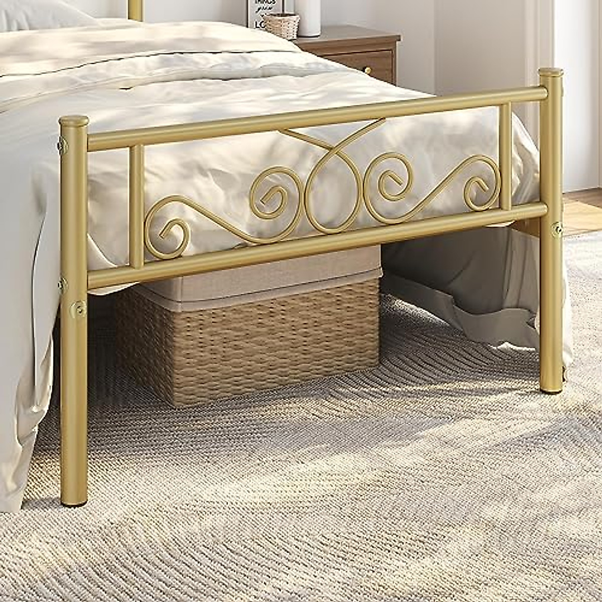 Yaheetech Twin Bed Frames Metal Platform Bed with Headboard and Footboard No Box Spring Needed Easy Assembly,Ground Clearance: 12.6''/Antique Gold/Twin Bed