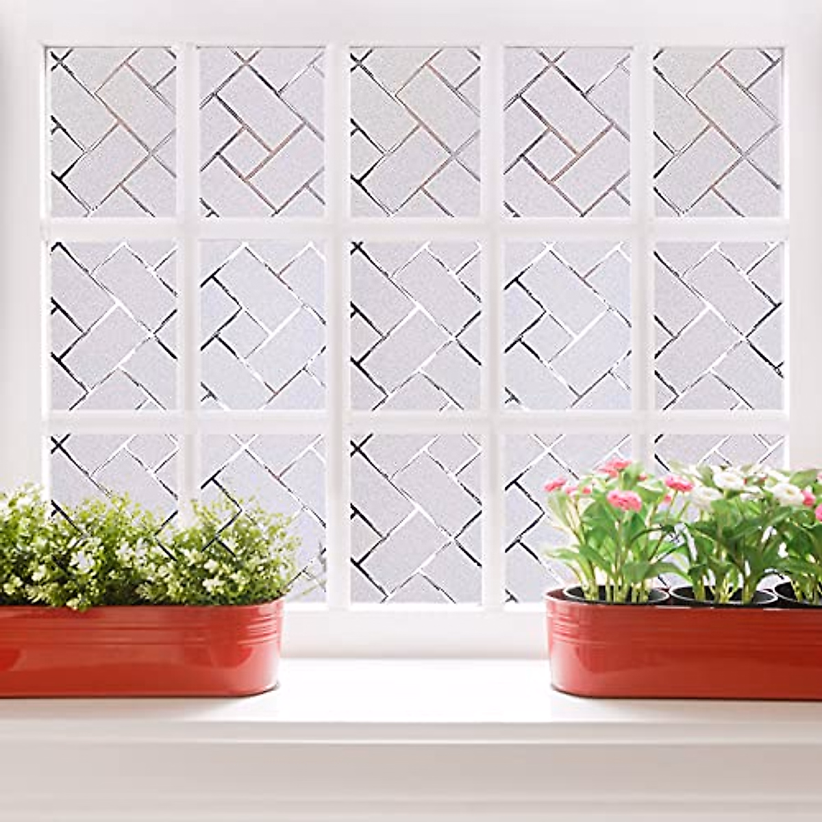 FYY Window Privacy Film, Frosted Glass Covering, Non Adhesive Static Cling Window Stickers, Opaque UV Blocking Heat Control Glass Door Stickers for Bathroom Office Hospital - Matte Lattice, 45x200CM