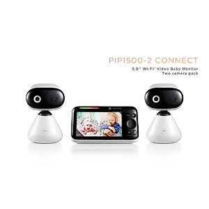 Motorola Video Baby Monitor PIP1500-5" Screen, WiFi, 2 Cameras - Wall Mount, Smart Phone Nursery App, 1000ft Range, Two-Way Audio, Split-Screen, Digital Pan-Tilt-Zoom, Room Temp, Lullabies