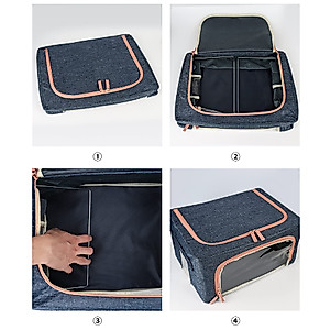 Pranski 2-PACK Clothes Storage Bins Box, Linen Fabric Foldable Cloth Container with Clear Window & Carry Handles Metal Steel Frame - Large Capacity for Closet, Blankets, Toys, Books (Blue, 22L)