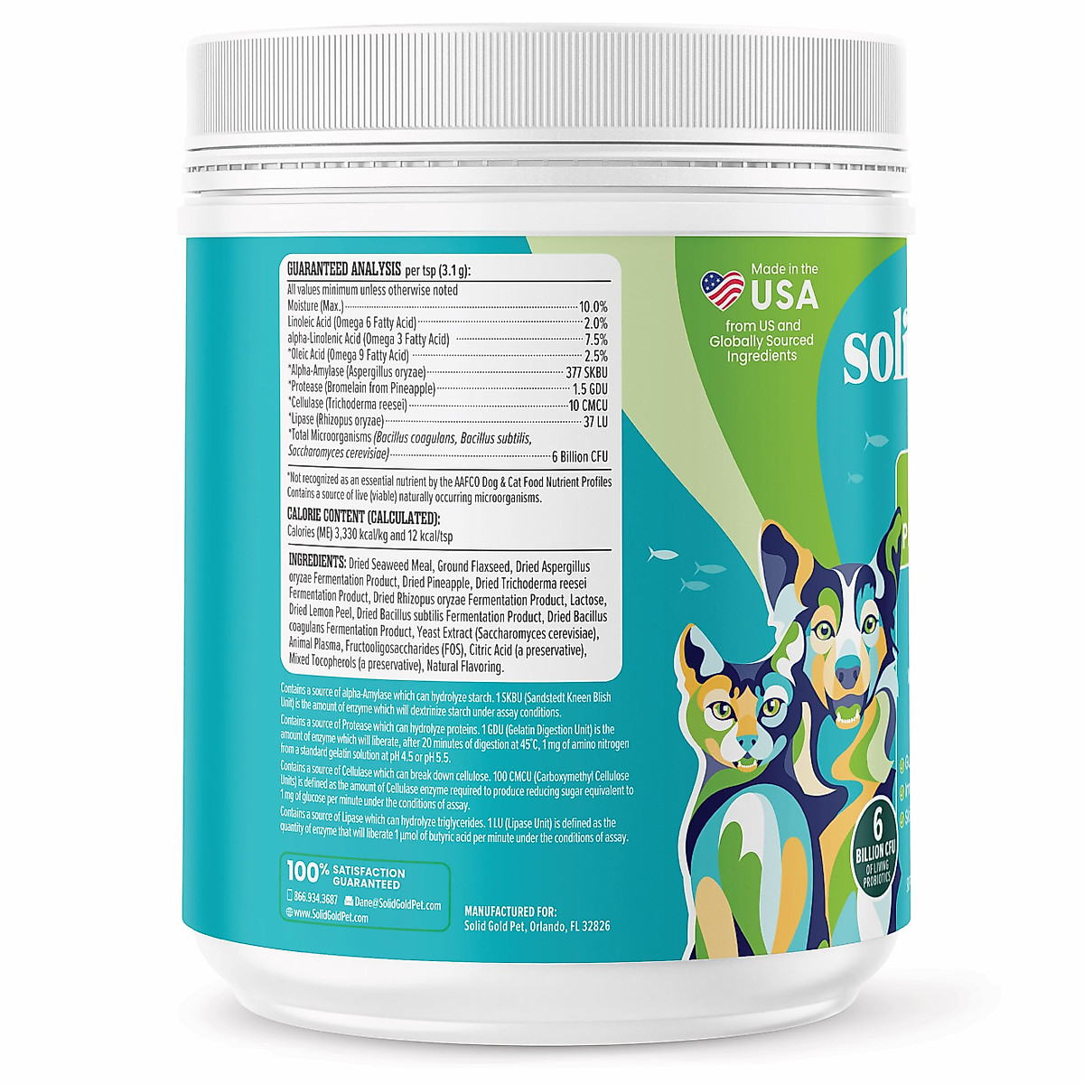 Solid Gold SeaMeal Cat Probiotic & Dog Probiotics for Digestive Health - Kelp Powder Cat & Dog Supplement w/Prebiotics & Digestive Enzymes for Skin, Coat, & Gut + Immune Support (8 Ounce (Pack of 1))