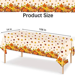 ibohr 3 Pack Thanksgiving Disposable Tablecloth Fall Maple Pumpkin Vinyl Waterproof Rectangle Thanksgiving Plastic Tablecloths for Fall Decorations for Home, Party Decor, 54 x 108 inch