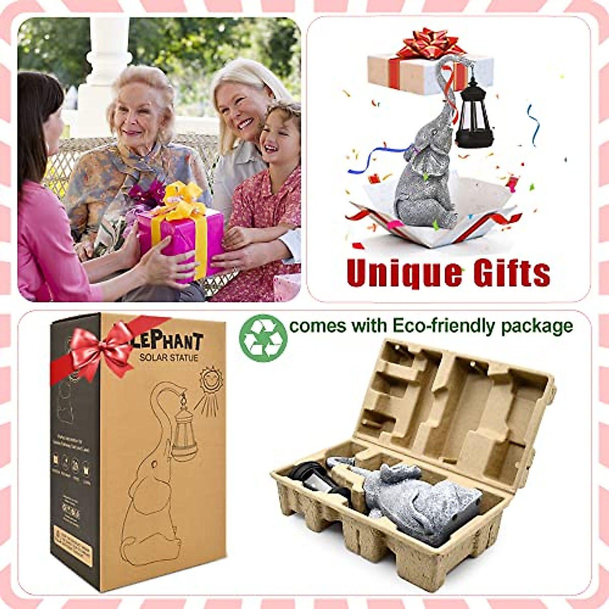 Goodeco Elephant Statue with Solar Lantern - Ideal Gifts for Women, Mom or Birthday, Beautifully Crafted Elephant Lamp Outdoor Statues, Garden Decor Made Easy (Elephant)