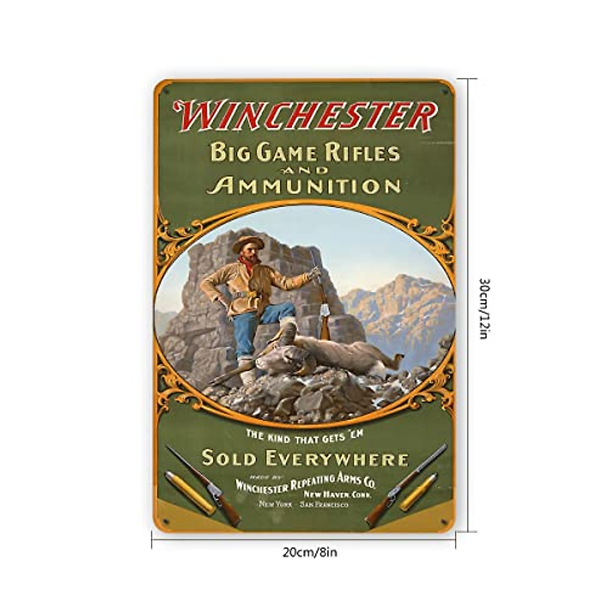 Vintage Metal Tin Signs Vintage Metal Sign Winchester Rifles Ammunition Guns Big Game Ammo Hunting Rustic Tin Metal Sign Custom Metal Tin Signs Man cave 20x30cm Field Survival Hunting tin Signs 8x12