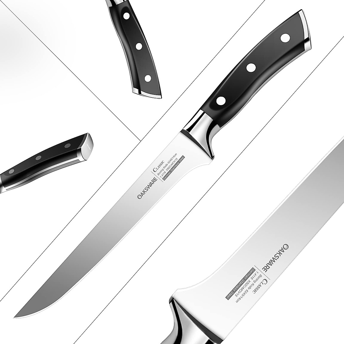 OAKSWARE Boning Knife 5.5-Inch, German Stainless Steel, Full-Tang, Fillet Knife, Kitchen Knife, Multipurpose Meat Knife for Boning, Filleting and Trimming, With Ergonomic ABS-Handle