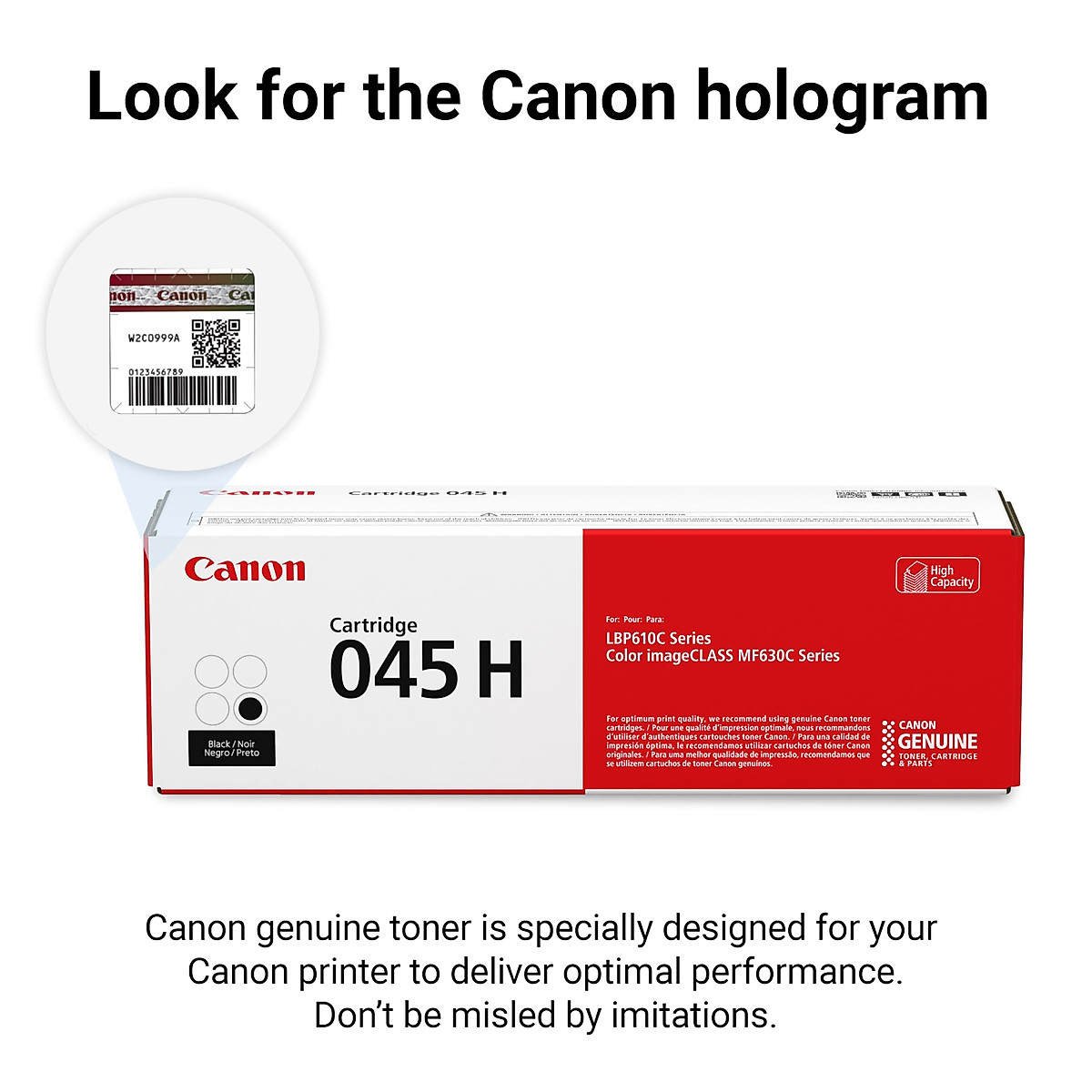 Canon Genuine Toner, Cartridge 045 Black, High Capacity (1246C001), 1 Pack, for Canon Color imageCLASS MF634Cdw, MF632Cdw, LBP612Cdw Laser Printer,High Yield Black