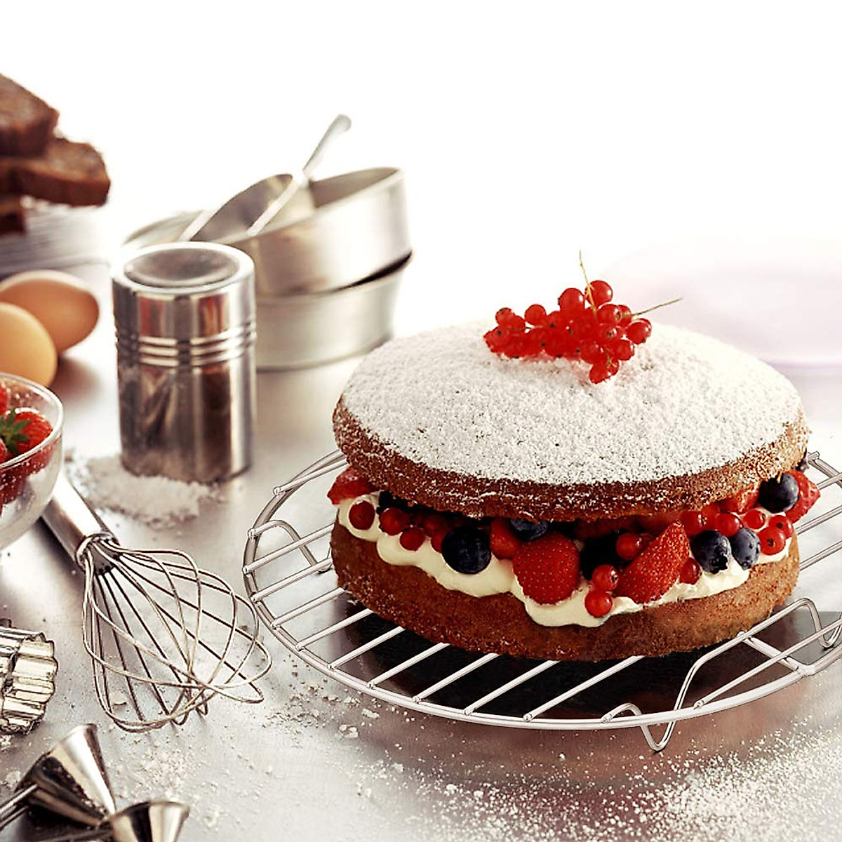 TeamFar Round Cooling Rack Set of 4, 9 Inch Round Wire Rack Stainless Steel Baking Steaming Roasting Rack Set, Healthy & Sturdy, Mirror Finish & Rust Resistant, Oven & Dishwasher Safe