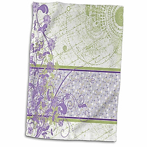 3D Rose Elegant Lavender and Green Floral Swirls Hand/Sports Towel, 15 x 22