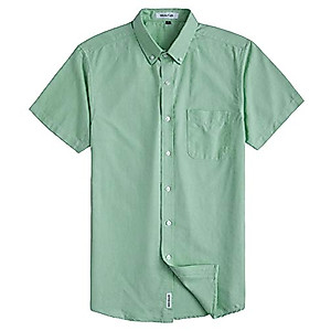 MUSE FATH Men's Button Down Dress Shirt-Casual Short Sleeve Shirt-Party Dress Shirt with Chest Pocket-Light Green-S