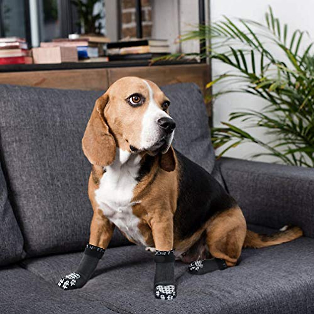 PUPTECK Double Side Anti-Slip Dog Socks with Adjustable Straps for Small Medium Large Dogs Indoor Hardwood Floor, 2 Pairs Pet Paw Protection Traction Control Grip Socks Prevents Licking, Grey L