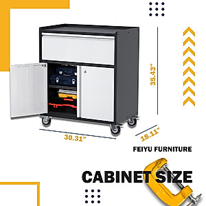 1 Drawer 2 Doors Rolling Adjustable Shelves Metal Storage Cabinet Black/Grey for Garage Utility Room Single Drawer & 2 Doors