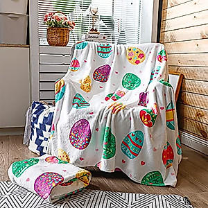 2 Pack Easter Throw Blanket Colorful Eggs Flannel Blanket Comfy Happy Easter Soft Cozy Lightweight Blanket for Sofa Couch Bed, 50 x 60 Inch