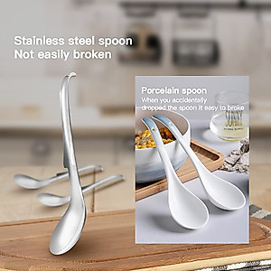 Asian Soup Spoons,Stainless Steel Dinner Spoons 10pcs Rice Spoons, Chinese Won Ton Soup Spoon, Notch and Hook Style