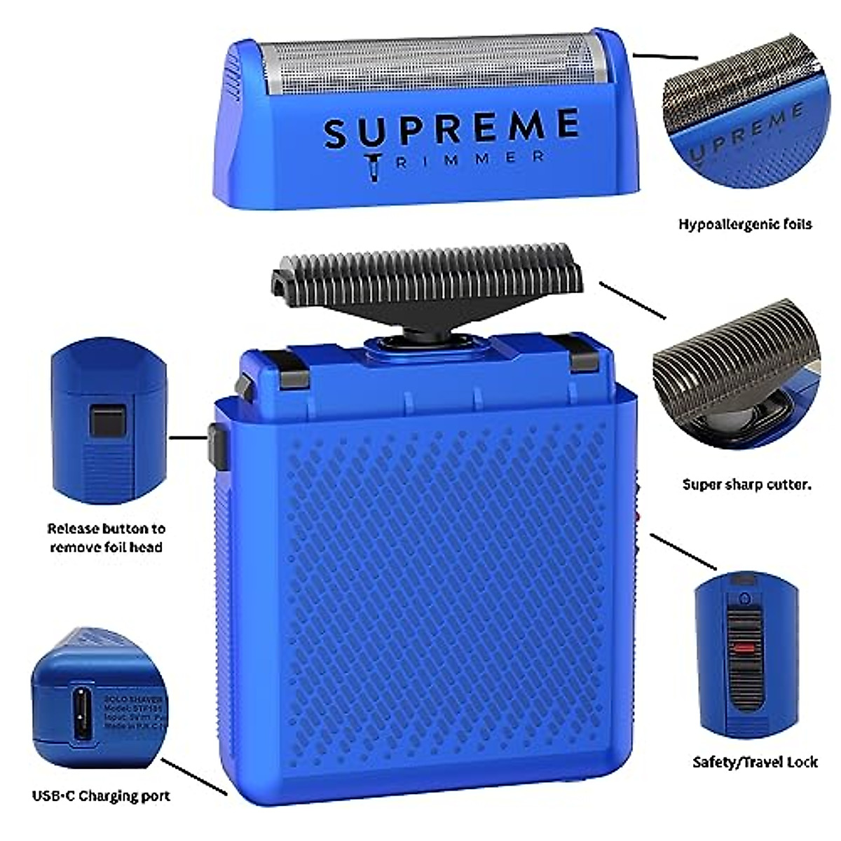 SUPREME TRIMMER Foil Shaver STF101 (150 Min Runtime) & Replacement Cutters SB11 | Solo - Blue