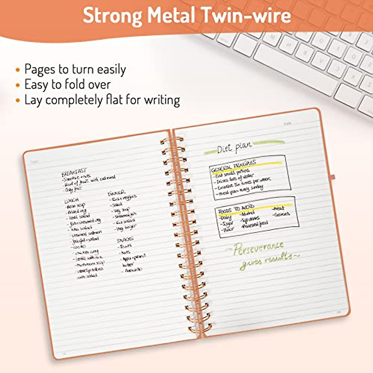 Forvencer Lined Spiral Journal Notebook with 300 Numbered Pages, B5 College Ruled Thick Journals for Writing with 100GSM Paper, Hardcover Notebooks with Contents for Work, School, Women, Men, Orange