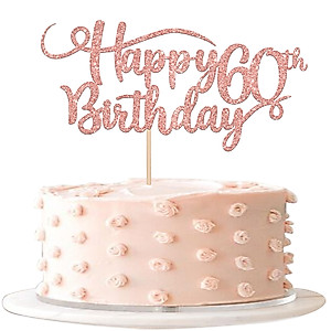 Rsstarxi 1 Pack Happy 60th Birthday Cake Topper Rose Gold Glitter Number 60 Sixty Years Old Birthday Cake Pick Decoration For 60th Birthday Celebrating Anniversary Party Supplies.