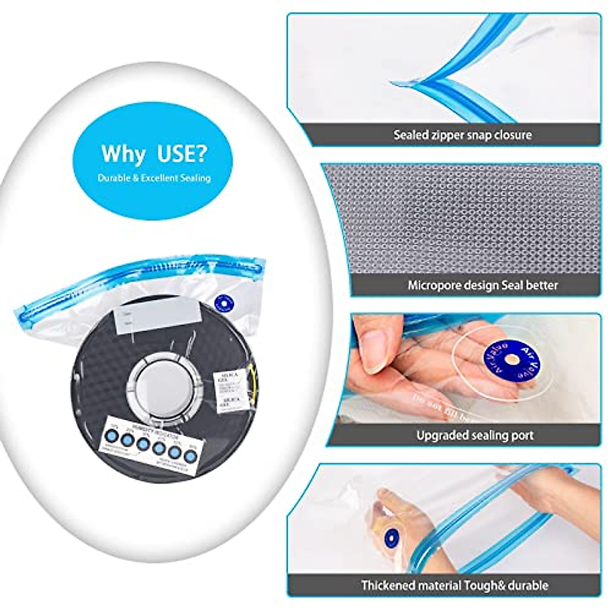 Domsanistor 3D Printing Filament Storage Bag Vacuum Kit, Filament Vacuum Bags 10Pcs with Hand Pump/Clips, Filament Bags Storage Spool Sealing for Keeping Filament Dry