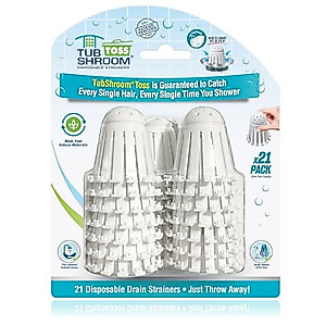 TubShroom Toss 21pk Disposable Bath Tub Drain Strainers - Hair Catcher Snare for Shower Bathtub to Prevent Clogged Drains, Traps Human and Pet Hair, One Year Supply (White)