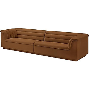 Meridian Furniture 194Saddle-S119 Cascade Collection Modern | Contemporary Modular Sofa with Soft Saddle Velvet Fabric, Deep Channel Tufting, Curved Arms, 118" W x 35" D x 28" H, Saddle
