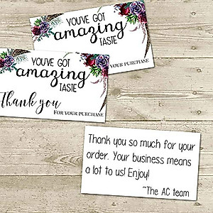 You've Got Amazing Taste Floral Thank You Customer Appreciation Package Inserts for Small Businesses, 100 2" X 3.5” Single Sided Insert Cards by AmandaCreation
