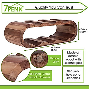 7Penn Wooden Countertop Wine Rack - 6 Bottle Horizontal Acacia Wood Wine Storage Rack Wine Holder Stands for Counter