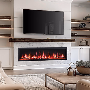 PuraFlame Bernice 72 Inch Smart Linear Electric Fireplace - Clean Hidden Vent Design, Flame with 9 Colors, Recessed in-Wall or Wall-Mount or Free Standing, Compatible with Alexa and Google Assistant
