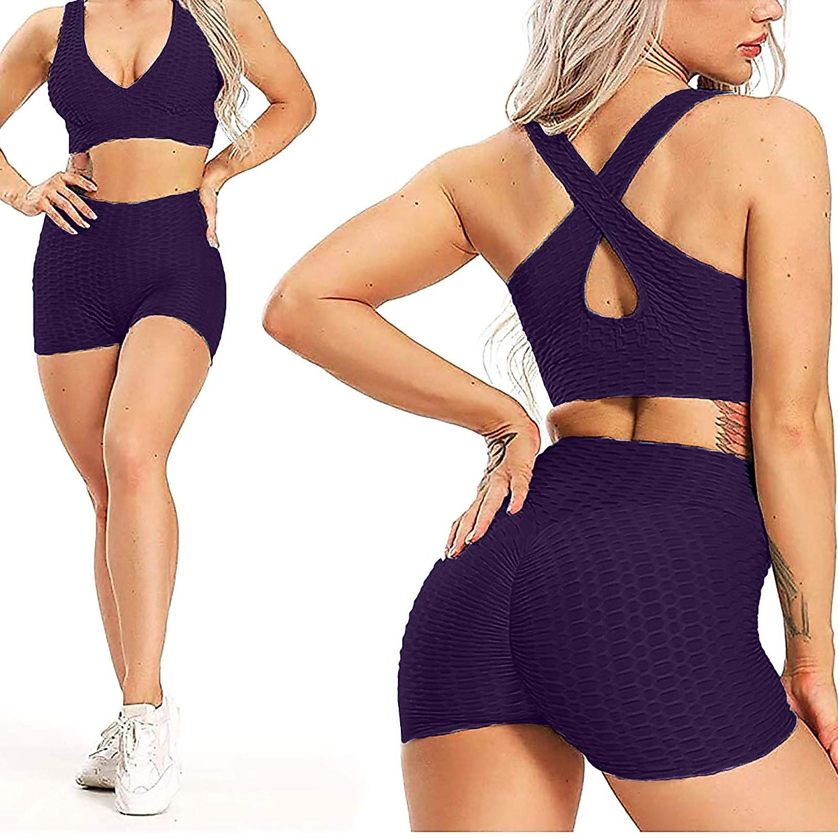 Bblulu TIK Tok Workout Shorts Womens Ruched Booty Textured Yoga Shorts Butt Lifting High Waisted Tummy Control Biker Shorts