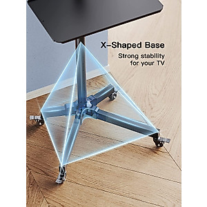 PERLESMITH Mobile TV Cart with Wheels for 23-60 Inch LCD LED OLED Flat Curved Screen Outdoor TVs Height Adjustable Shelf Floor Stand Holds up to 55lbs Monitor TV Holder with Tray Max VESA 400x400mm