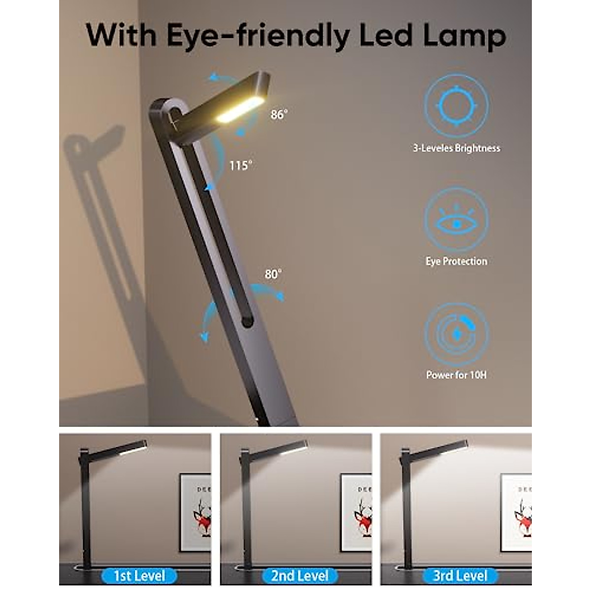 Laptop Desk for Bed with LED Table Lamp, NEARPOW XXL Laptop Bed Tray Desk for Laptop and Writing, Adjustable Bed Table Bed Desk Laptop Stand for Bed or Sofa with Anti-Slip Leather, Removable Stopper