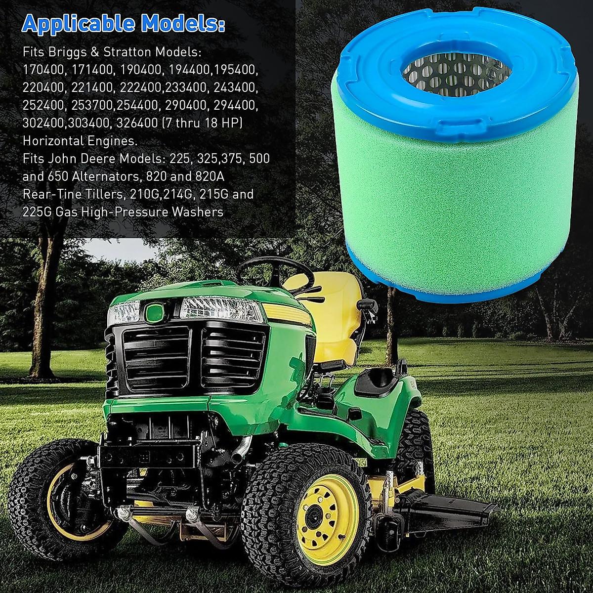 393957 393957S Air Filter Pre Filter Replacement for Briggs Stratton 390930 4106 Horizontal Engines Ariens 02451900 John Deere PT9334 PT4301 LG393957S Lawn Mower