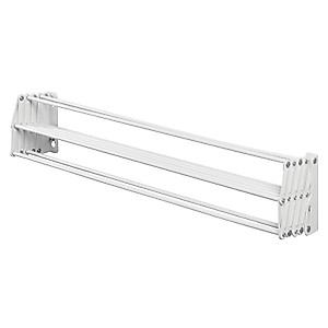 mDesign Steel Wall Mount Accordion Expandable Retractable Clothes Air Drying Rack - 8 Bars for Hanging Garments - Mounted Organizer for Laundry/Utility Room, Bathroom, Garage, Bardo Collection, White