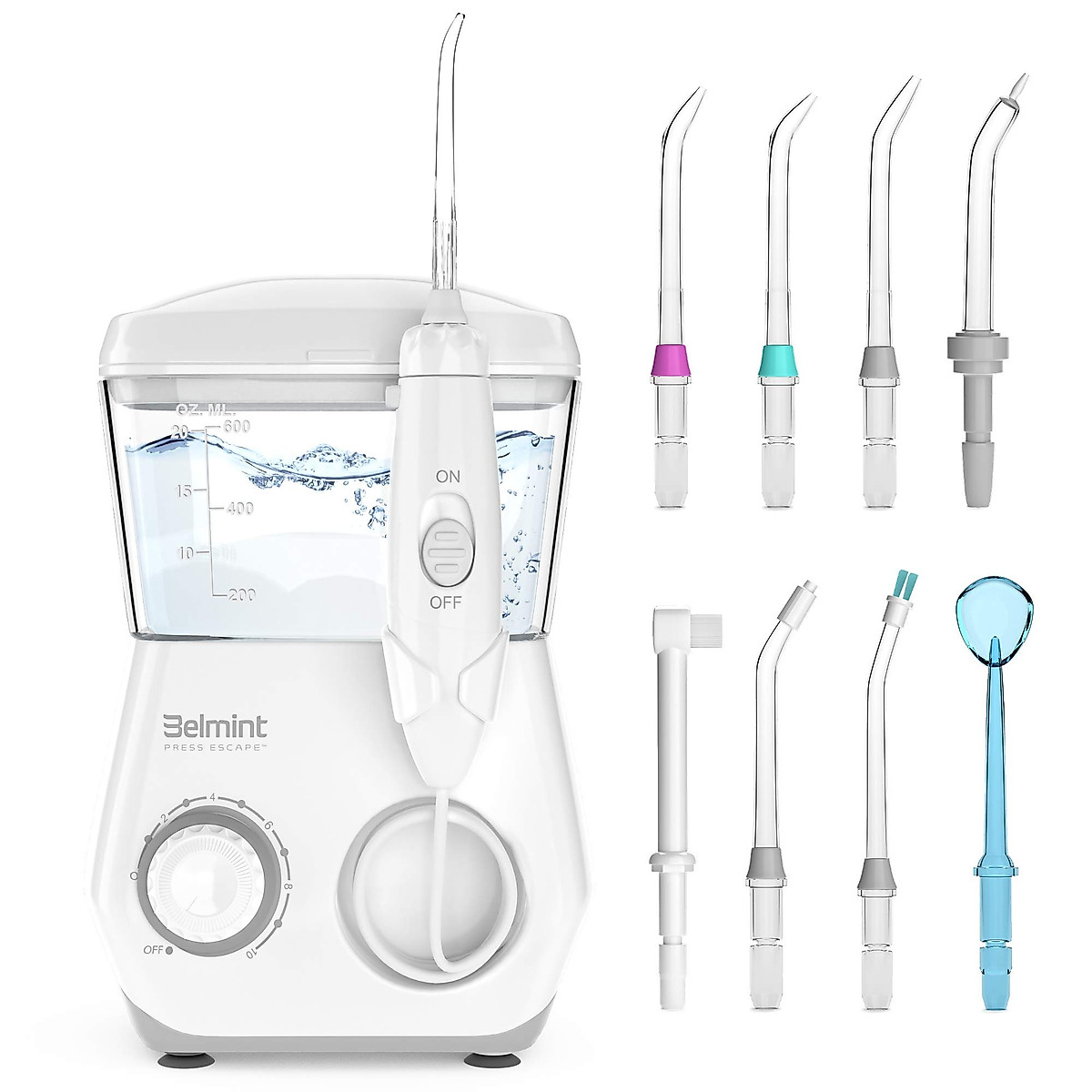 Water Flosser Teeth Cleaning - Countertop Oral Irrigator Teeth Cleaner for Braces & Bridges with 10 Adjustable Water Jet Pressures - 8 Multifunctional Tips, 600ml Capacity