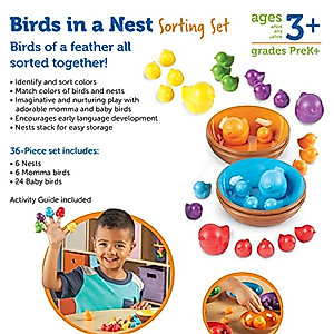 Learning Resources Birds in a Nest Sorting Set, Fine Motor Set, Color Sorting Set for Toddlers, 36 Pieces, Ages 3+