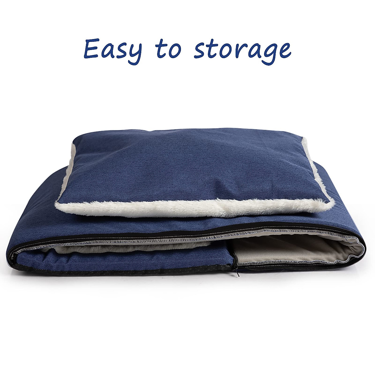 Hollypet Linen Cat Bed, Self-Warming 2 in 1 Foldable Cave House Animal Shape Nest Pet Sleeping Bed, Blue