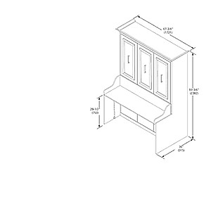 Leto Muro Alegra Queen Murphy Bed with Desk | 67.75-inch Pull Down Wall Bed with Desk Combo for Guest Room Home Office - White Lacquer Finish | Space-Saving Multipurpose Furniture