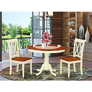 East West Furniture HLCL3-BMK-W 3 Piece Kitchen Table & Chairs Set Contains a Round Dining Table with Pedestal and 2 Dining Room Chairs, 42x42 Inch, Buttermilk & Cherry