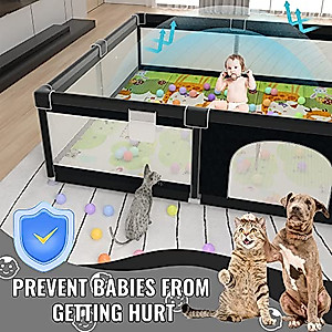 LUTIKIANG Baby Playpen, 79" X 71" Extra Large Playpen, Play Pen for Babies and Toddlers, Indoor Outdoor Kids Play Pen, Sturdy Safety Kid Play Yard, Baby Fence with gate, Play pin for Toddler (Black)