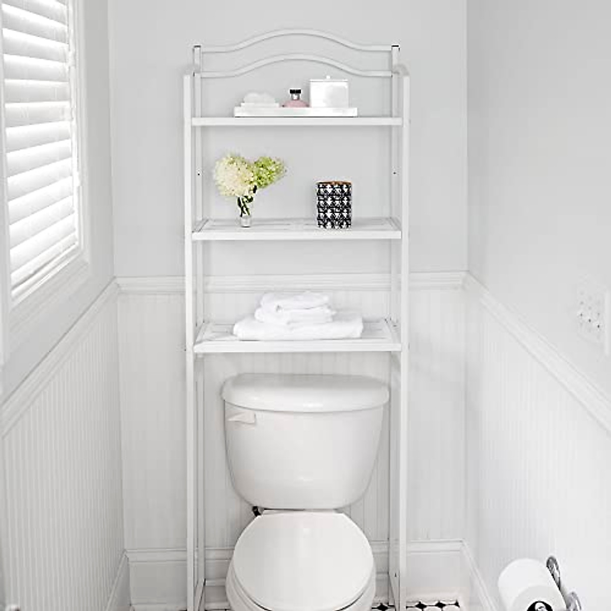 Household Essentials 3-Tier Metal Over the Toilet Bathroom Storage Shelf, White