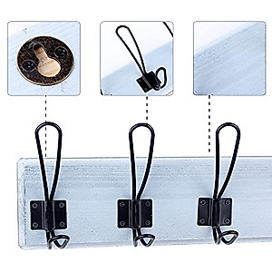 Rustic Coat Rack - Wall Mounted Solid Pine Wood 17" Entryway Coat Hooks - Rustic Hooks for Hanging Coats,Jacket,Clothes,Hats (1 Item Five Hooks, White with Black Hooks)