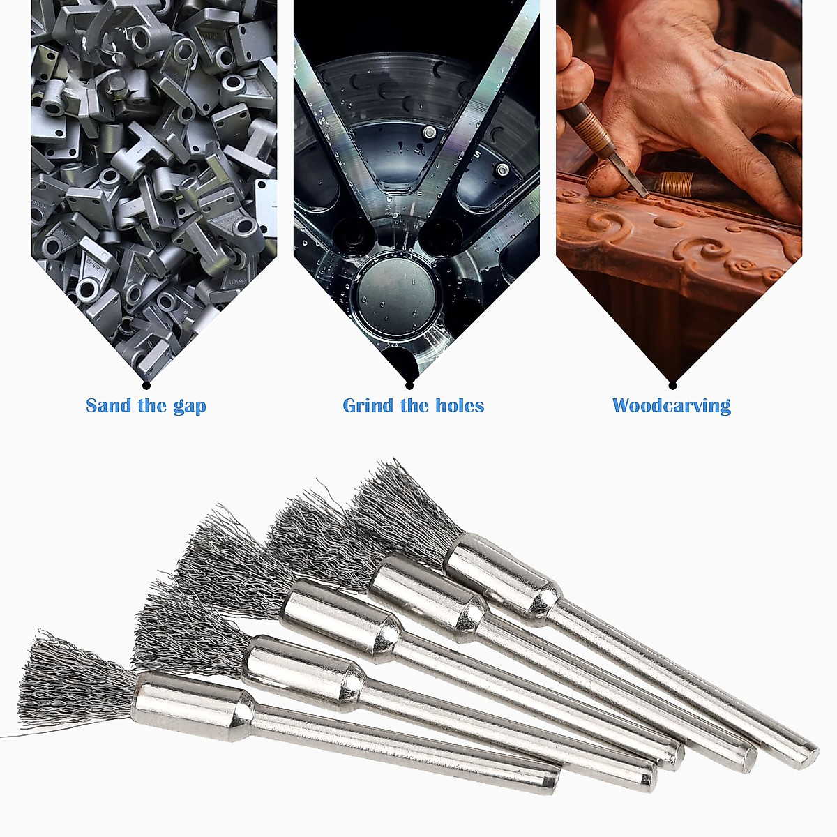 Steel Cleaning End Brushes Pen 20 Pcs, 1/5″ X 1/8″ Wire End Cleaning Brush Metal, Extended Small Wire Brush Rust Paint Removal Bits Polishing Rotary Tools Accessories