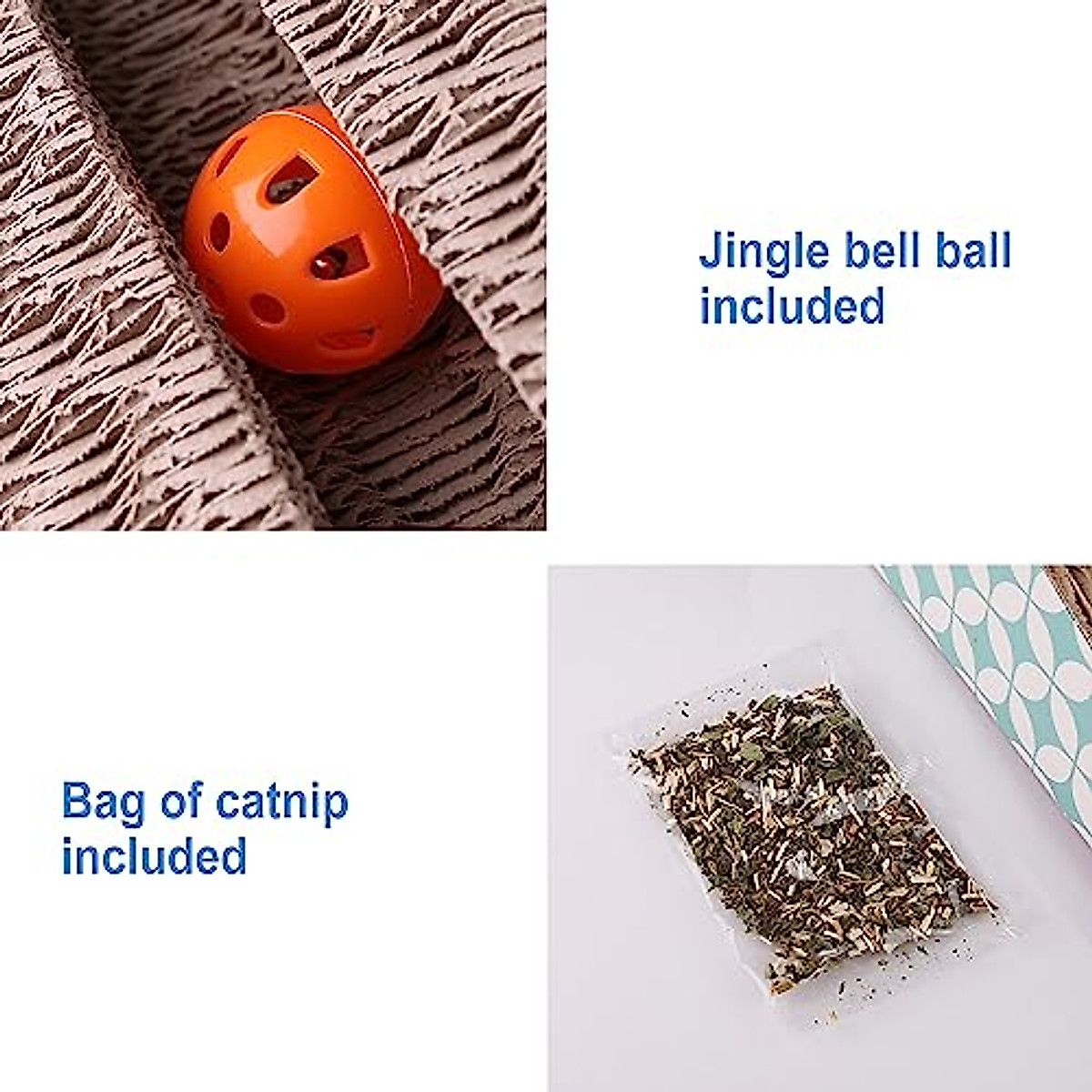 PrimePets Cat Scratcher Cardboard, Cat Scratching Pad with Ball, 2-in-1, Cat Scratch Cat Scratching Board for Indoor Cats, Removable, Corrugated, Catnip Included