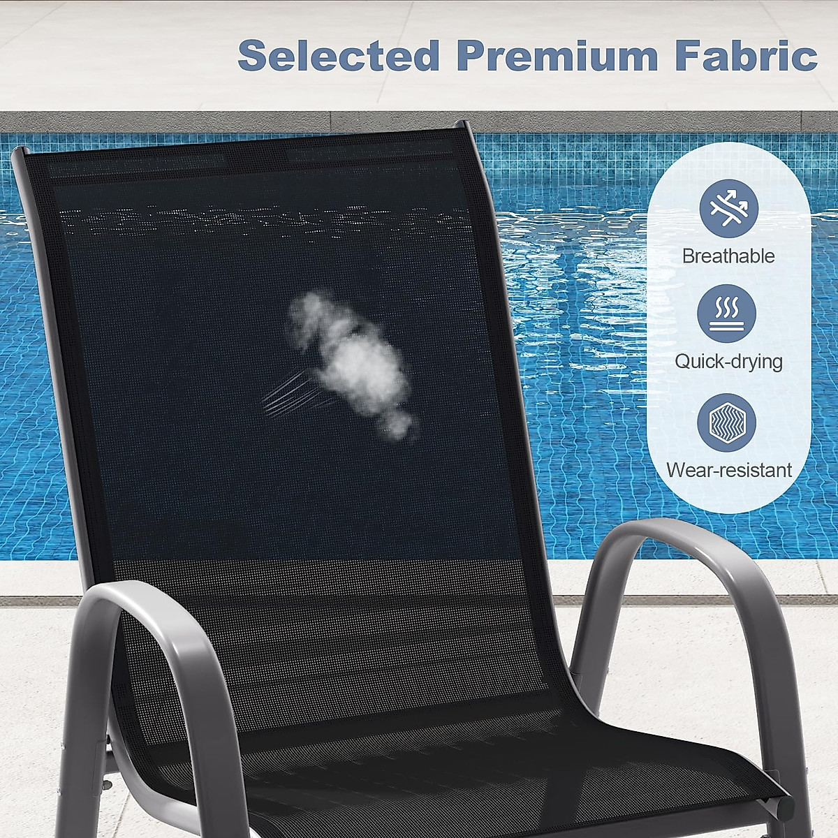 S AFSTAR Patio Chairs Set of 4, Stackable Patio Chairs Set with Armrests and Breathable Seat Fabric, Outdoor Dining Chairs Set for Patio, Pool Side, Backyard