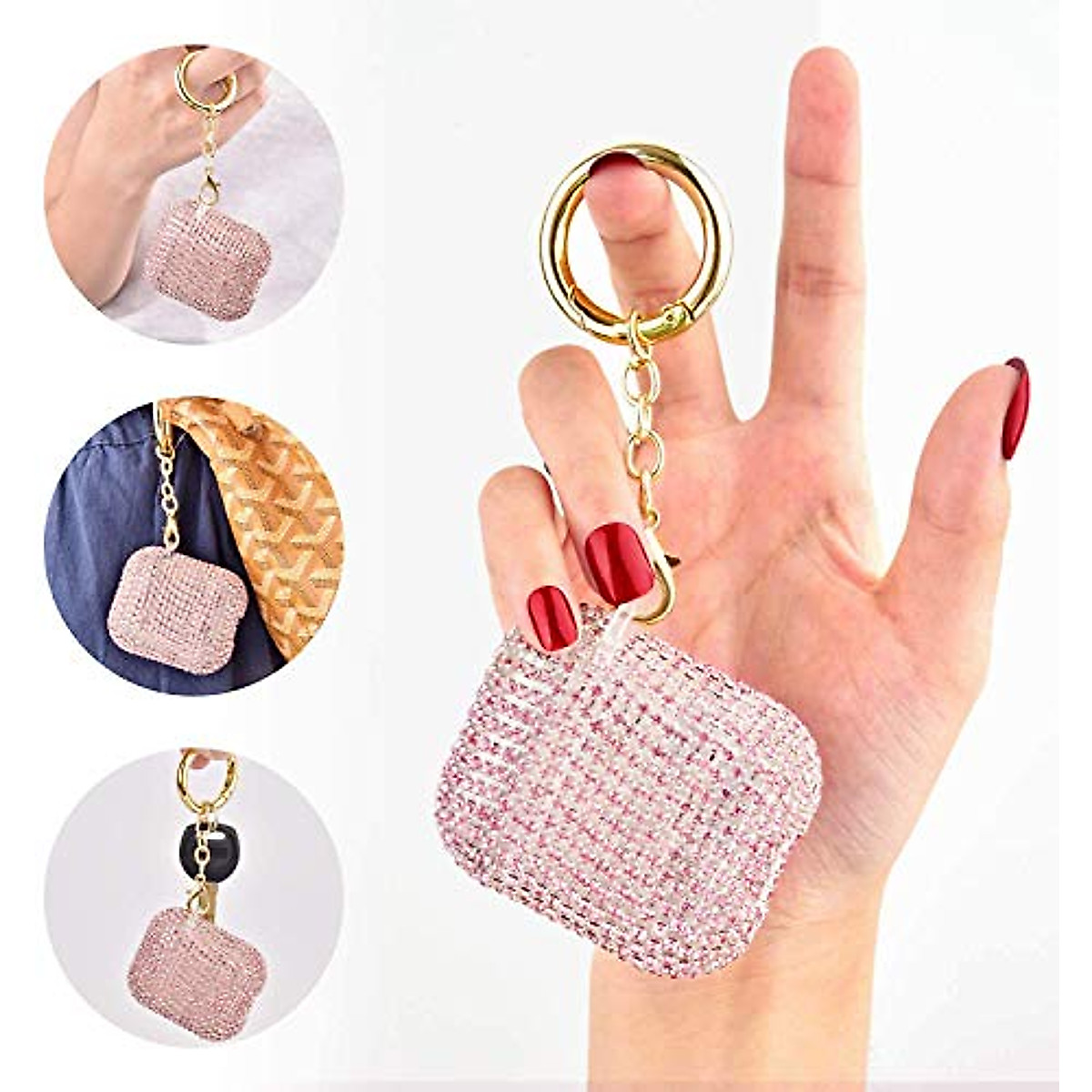Luxurious Shining Rhinestone Diamante Apple AirPods Case, Bling Sparkle Protective Cover Carrying Mickey Ball Keychain for Airpods 2nd & 1st Gen,Shockproof Anti-Scratch Anti-dust (Pink)